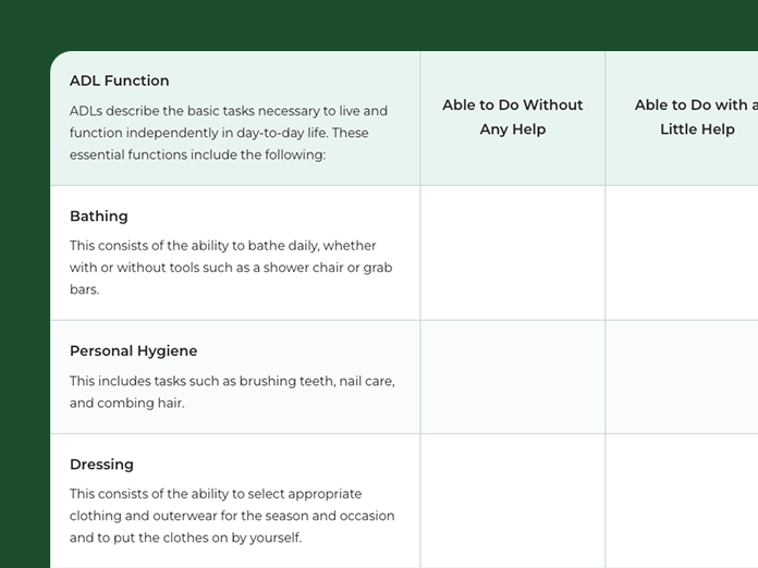 Level of Care Assessment | Senior Living ADLs/IADLs