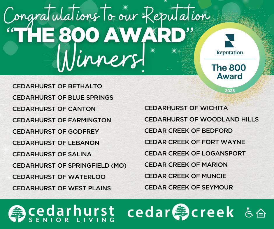 Cedarhurst Celebrates Earning 18 2025 Reputation 800 Awards